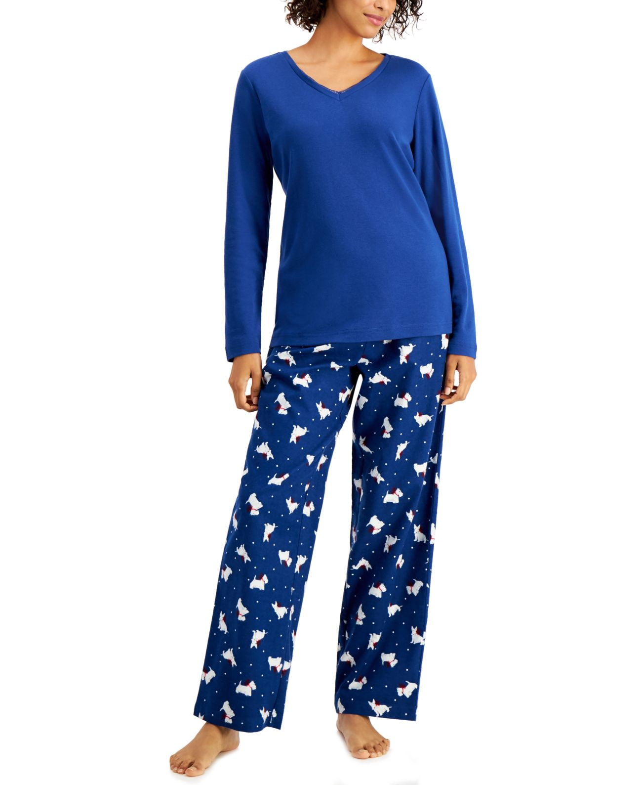 Charter Club Womens Mixit Solid Top And Plaid Flannel Pajama Pants Set ...