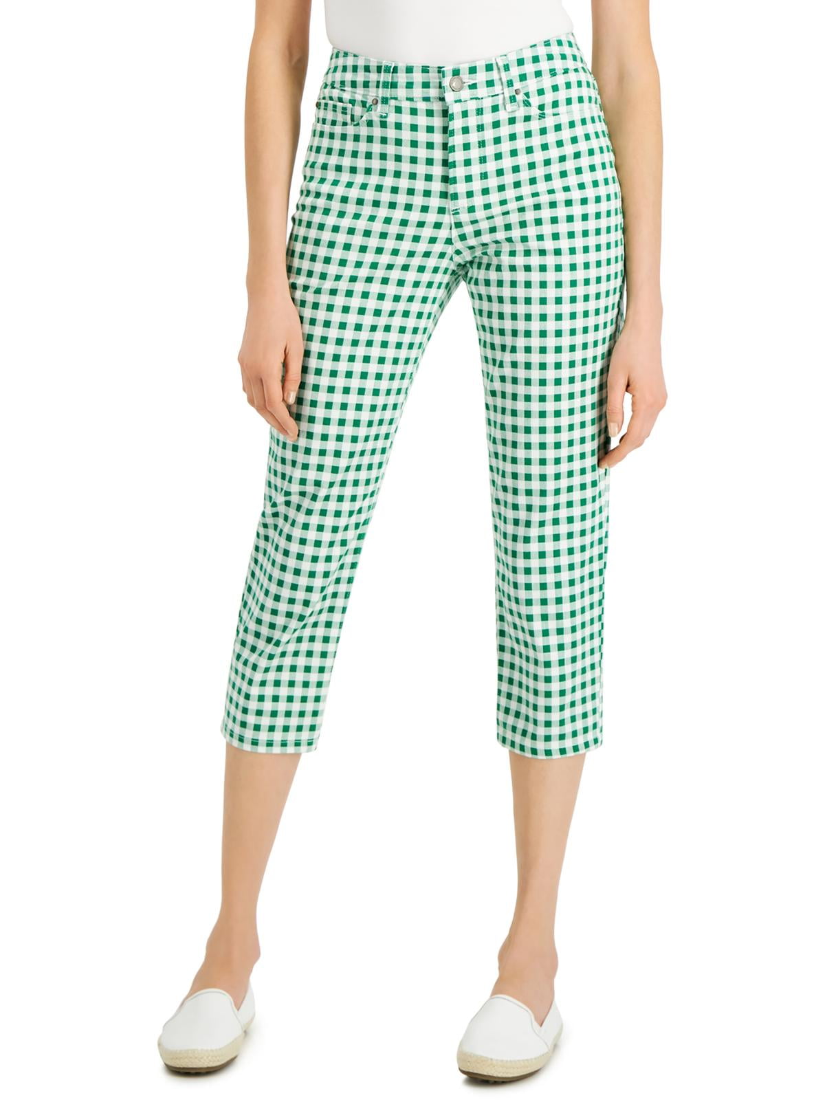 Charter Club Womens Petites Woven Checkered Capri Pants - Walmart.com