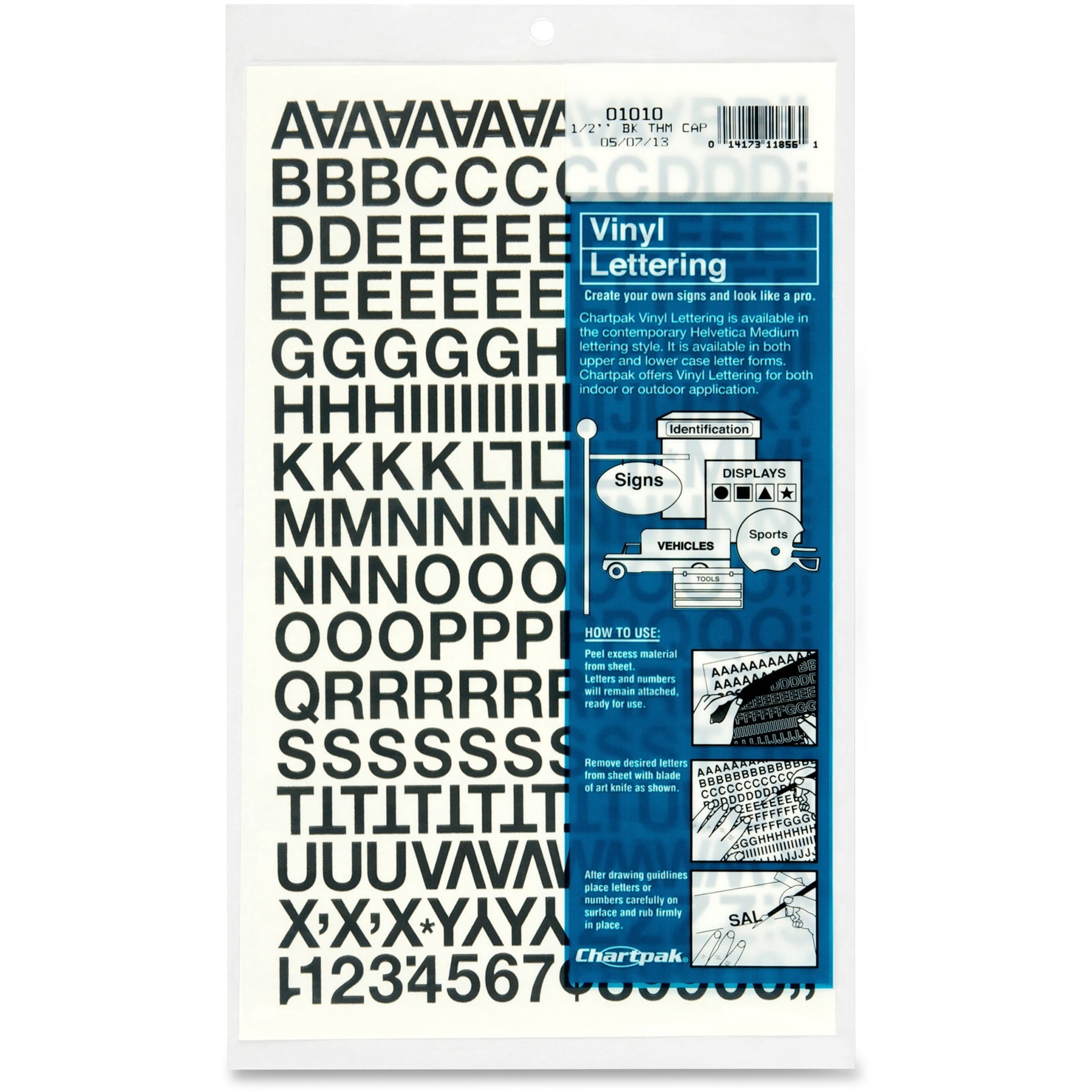 Chartpak Sticky Press-On Vinyl Letters & Numbers, Self Adhesive, Black ...
