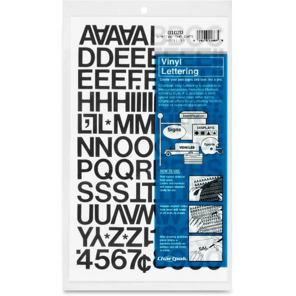 Chartpak 01020 Press-On Vinyl Letters & Numbers, Self Adhesive, Black ...