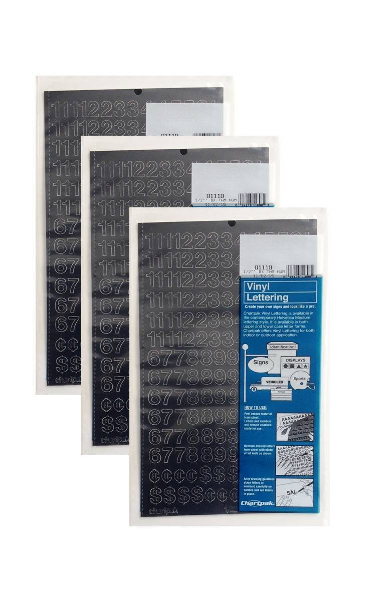 Chartpak 1/2-inch Black Stick-on Vinyl Numbers (01110), 3 PACKS ...