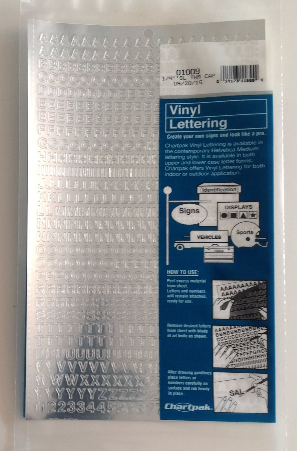 Chartpak 1/4-inch Silver Stick-on Vinyl Letters & Numbers (01009), 3 ...