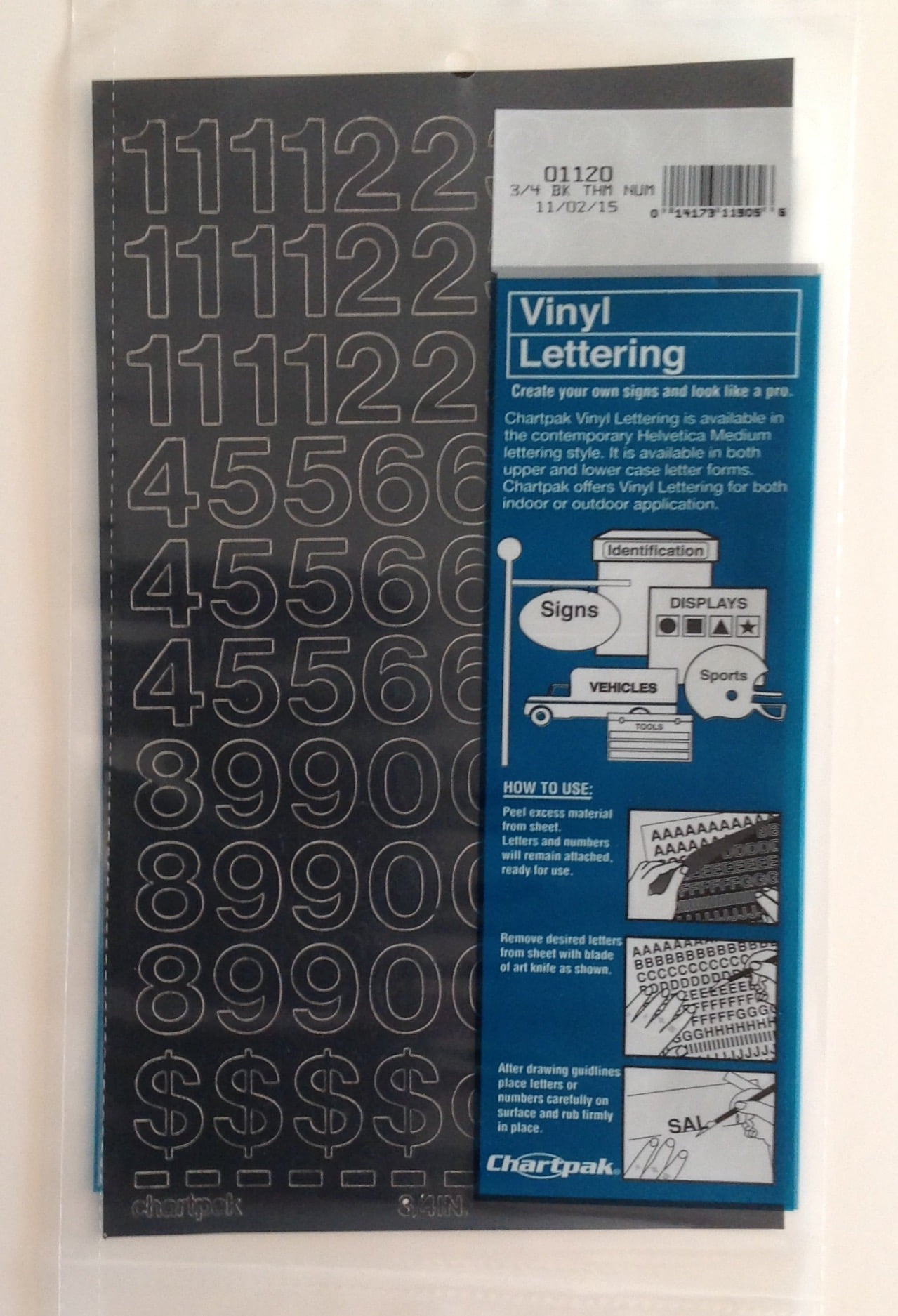 Chartpak 3/4-inch Black Stick-on Vinyl Numbers (01120), 5 PACKS ...