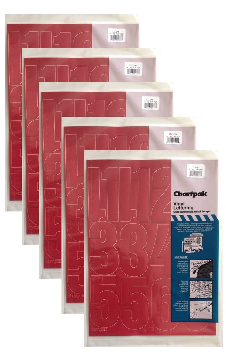 Chartpak 4-inch Red Stick-on Vinyl Numbers (01194), 5 PACKS - Walmart.com