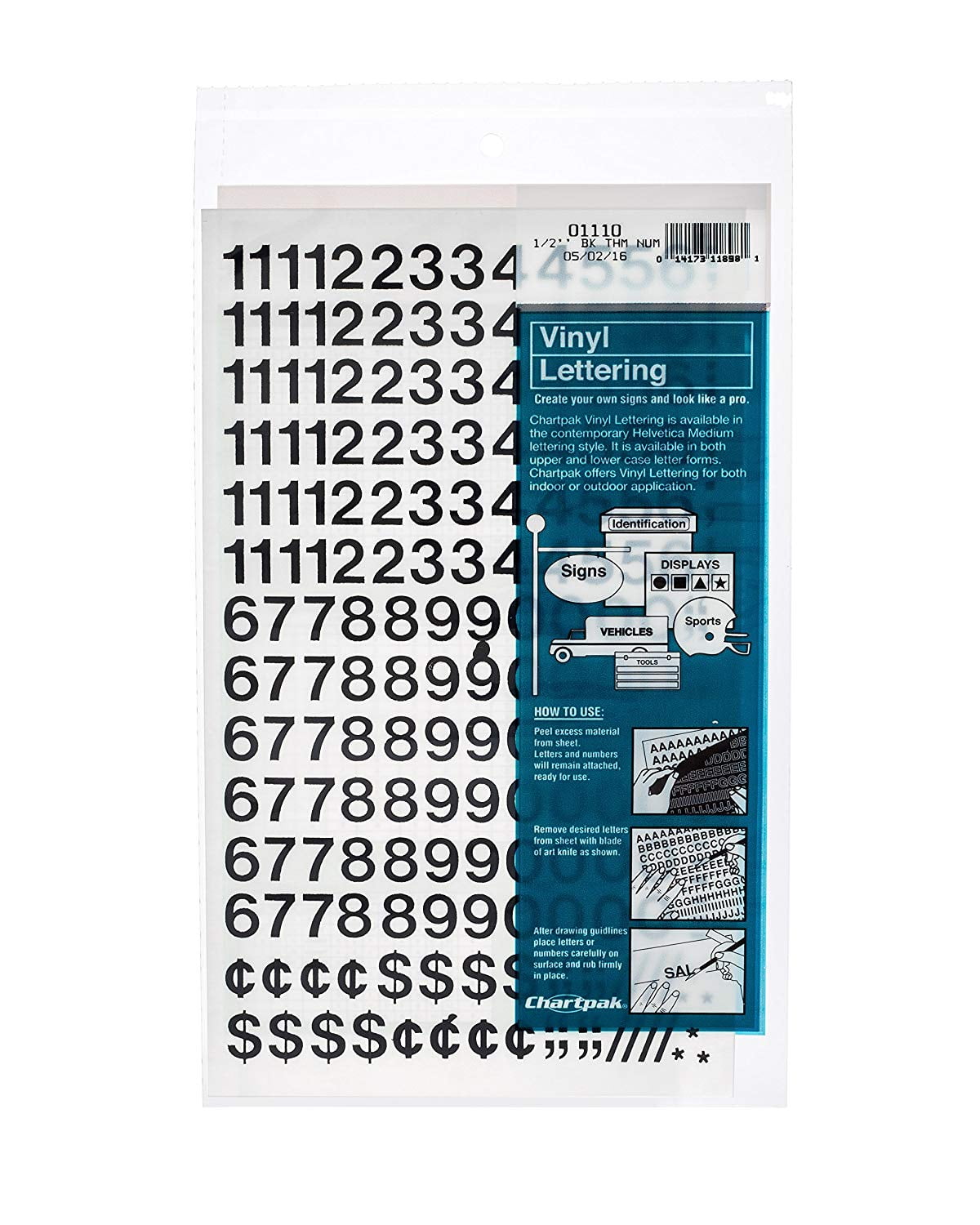 Chartpak Self-Adhesive Vinyl Numbers, 1/2 Inch High, Black, 210 per ...