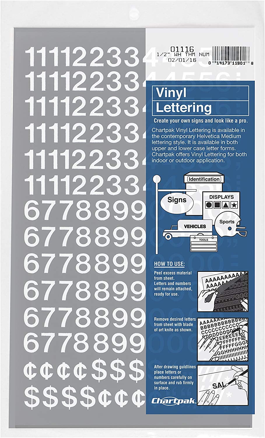 Chartpak Self-Adhesive Vinyl Numbers, 1/2 Inch, White, 210 per Pack ...