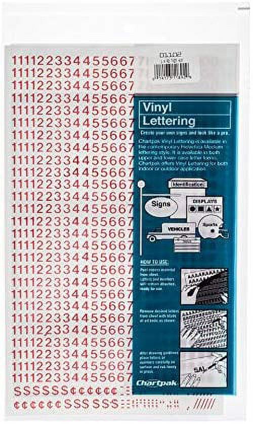 Chartpak Self-Adhesive Vinyl Numbers, 1/4 Inch High, Red, 718 per Pack ...