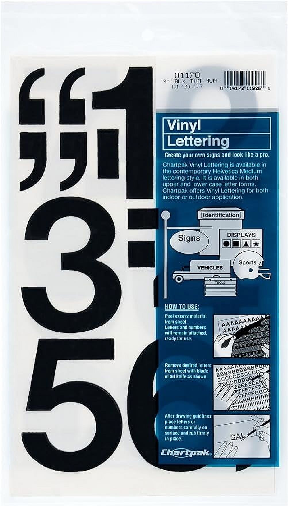 Chartpak Self-Adhesive Vinyl Numbers, 3 Inches High, Black, 10 per Pack ...