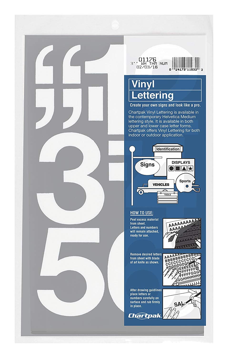 Chartpak Self-Adhesive Vinyl Numbers, 3 Inches High, White, 10 per Pack ...
