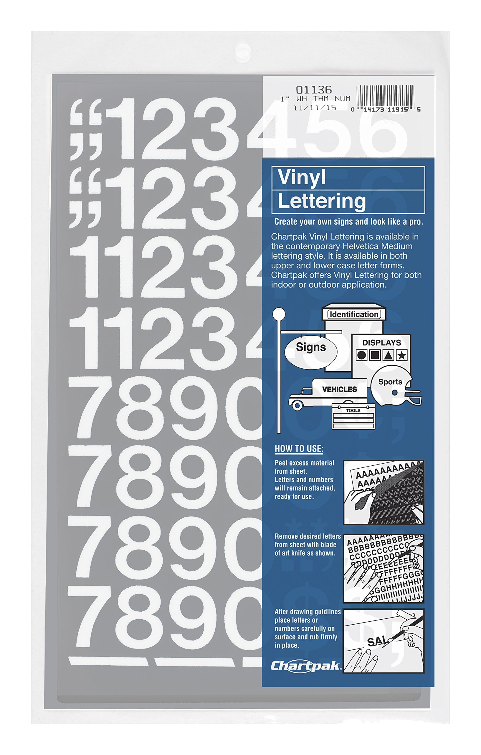Chartpak Vinyl Numbers - 1" Numbers, White - Walmart.com
