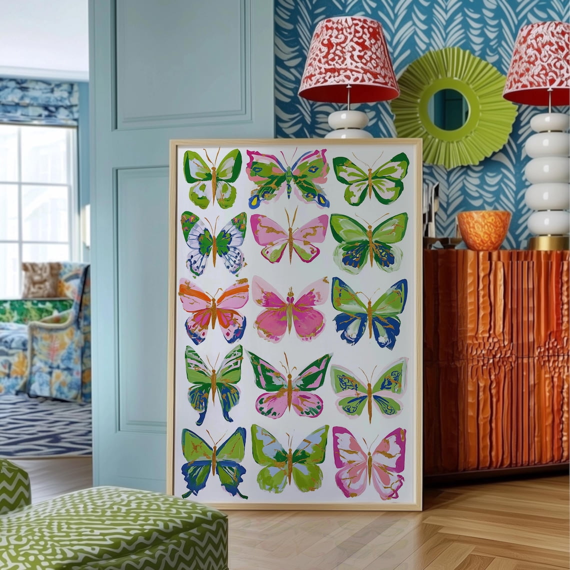 Chartreuse Butterfly Green Pink Botanical Poster Unframed Paper Print ...