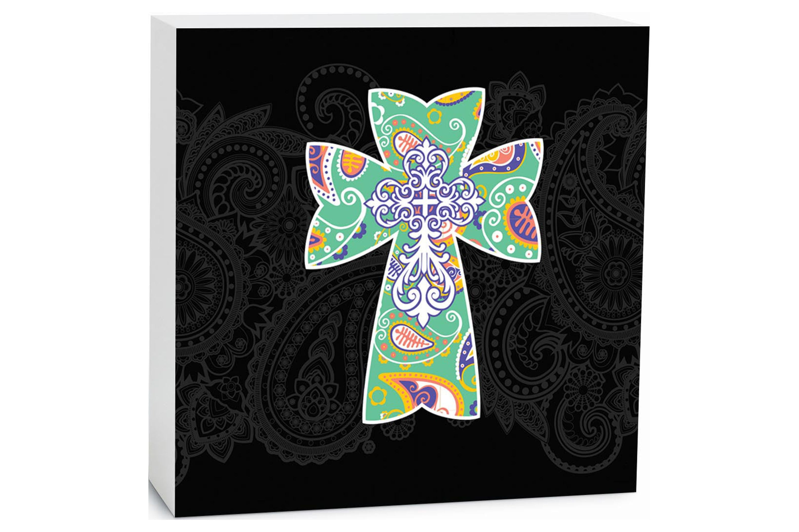 Chartreuse Cross Black Grey Paisley 5 x 5 Wood Tabletop Sign Plaque ...