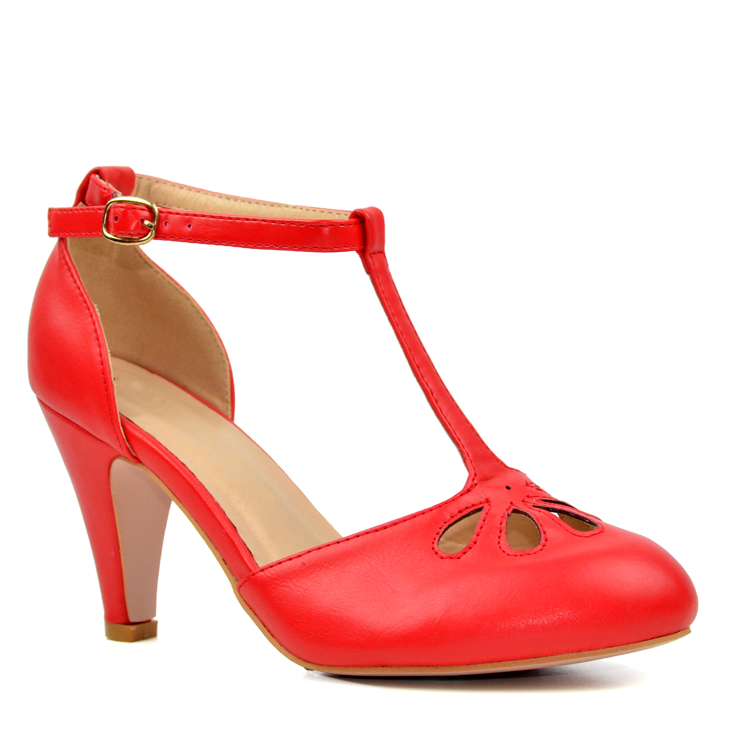 Chase & Chloe Pepper Mary Janes - Vintage Cutout Low Kitten Heels Retro ...