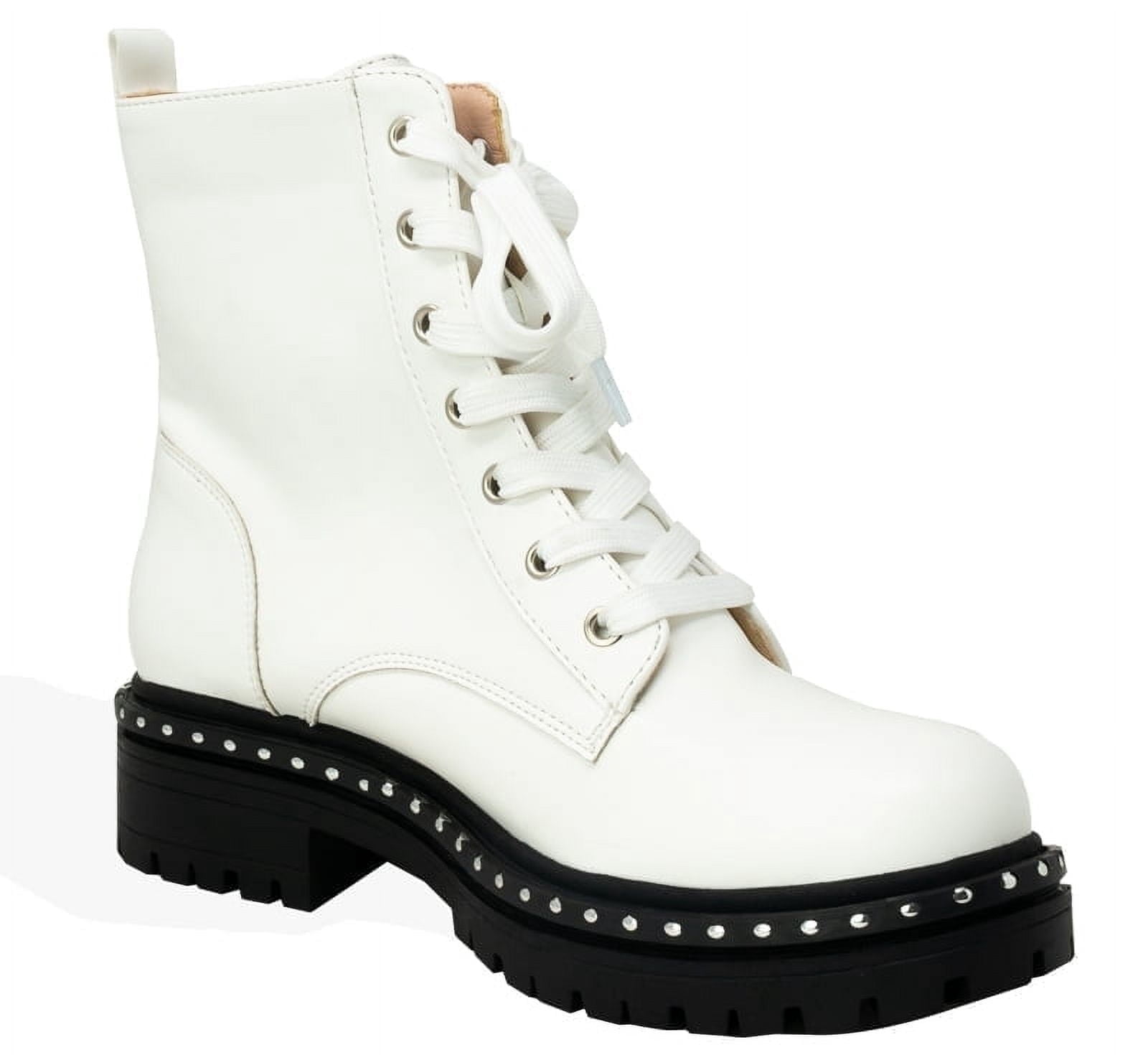 Chase & Chloe Women's Lace Up Combat Boots with Studded Sole Chunky Lug ...