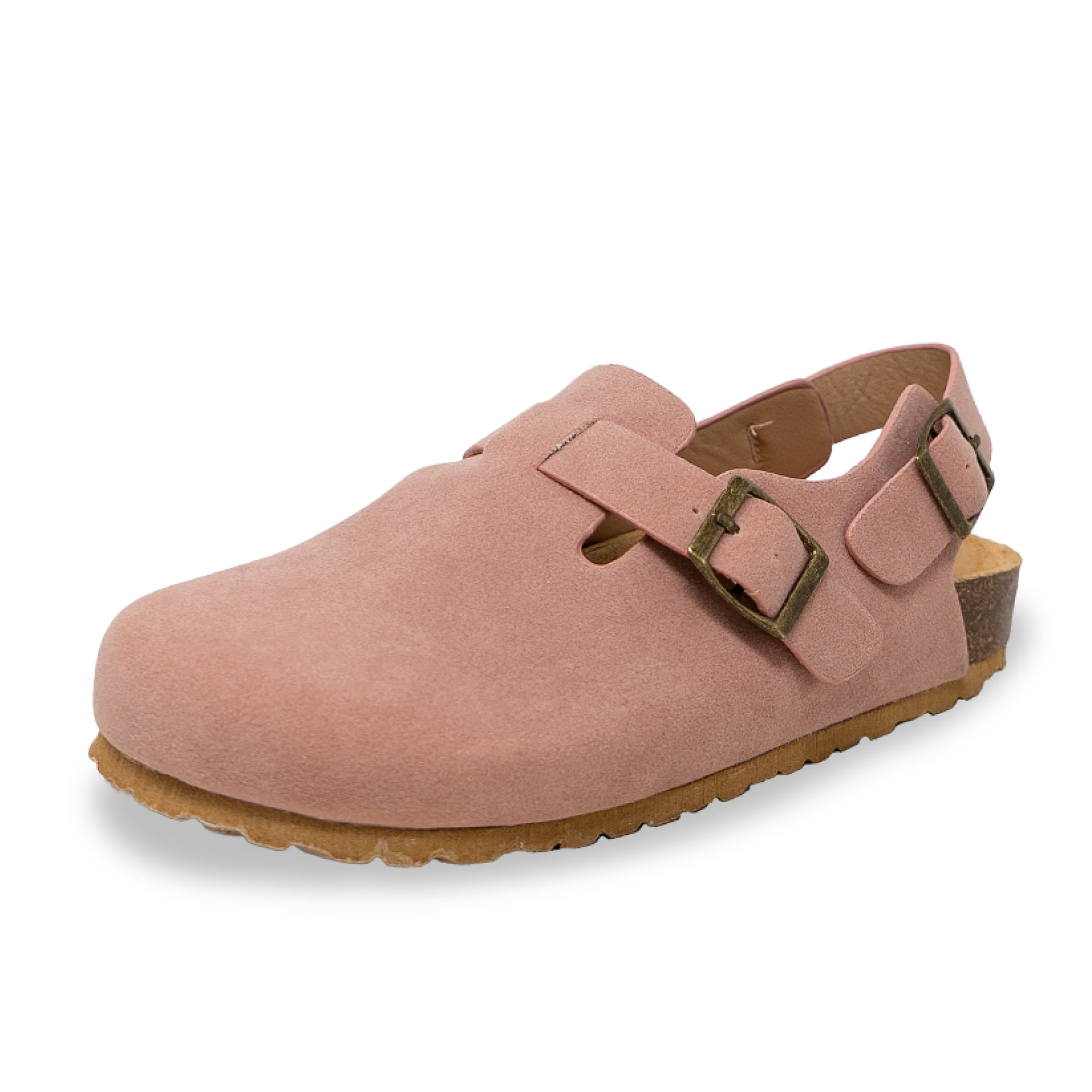 Chase & Chloe Women's Suede Clogs Adjustable Buckle Mules Cork Footbed ...