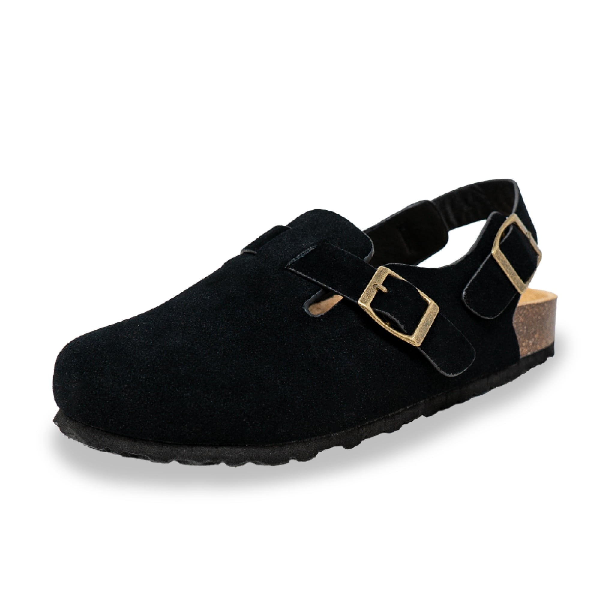 Chase & Chloe Women's Suede Clogs Adjustable Buckle Mules Cork Footbed ...