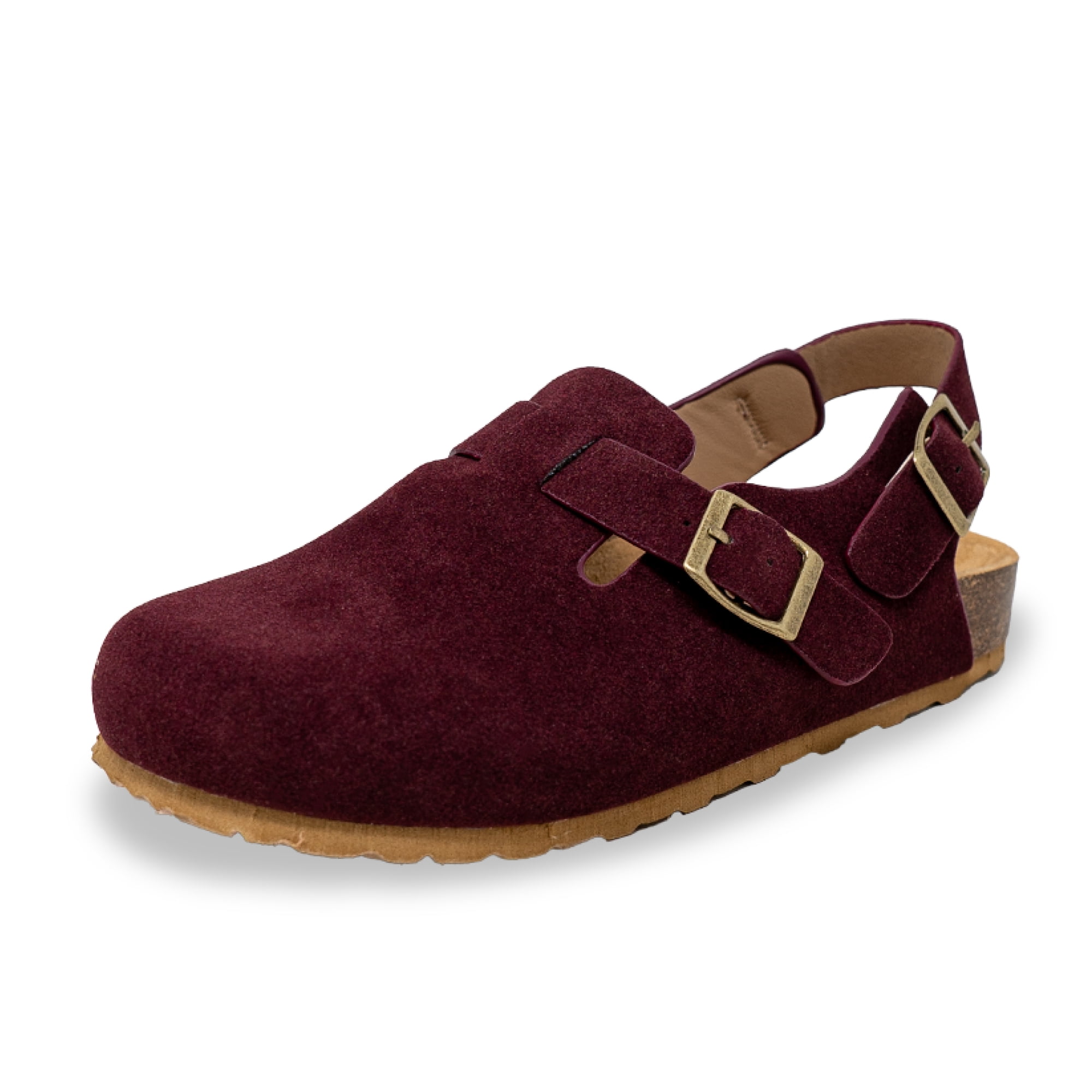 Chase & Chloe Women's Suede Clogs Adjustable Buckle Mules Cork Footbed ...