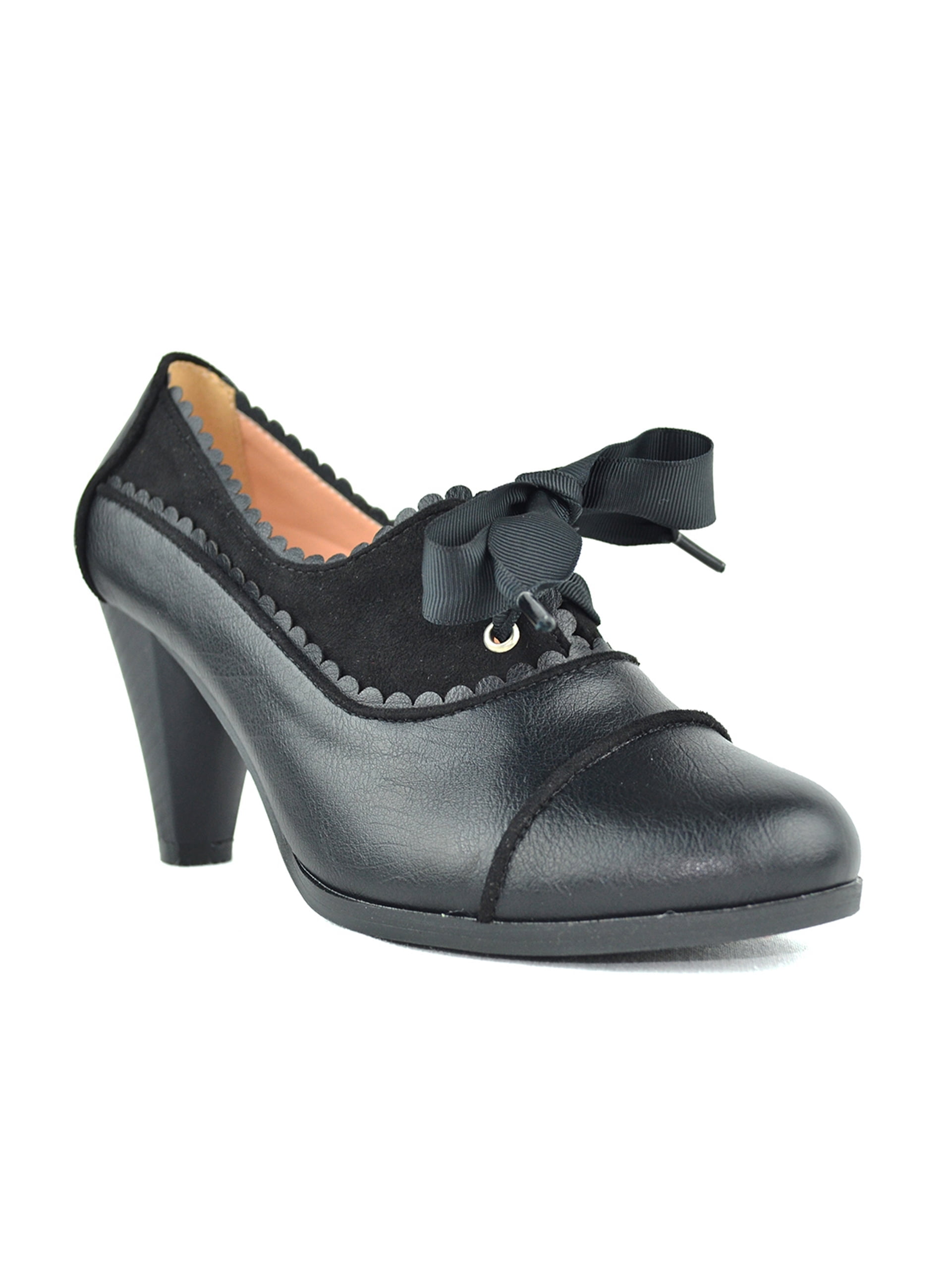 Chase & Chloe Women's Vintage-Inspired Bow-Tie Pumps with Scallop ...