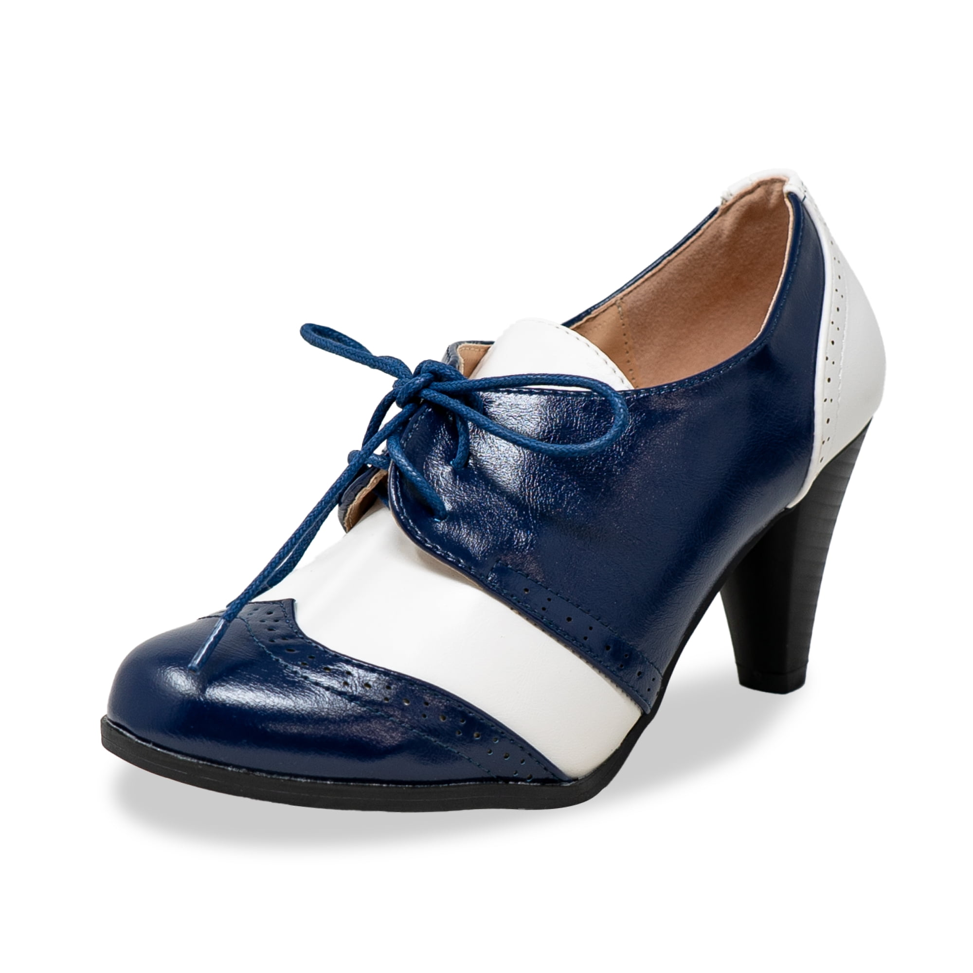 Chase & Chloe Women's Vintage-Inspired Lace-Up Oxford Pumps with ...