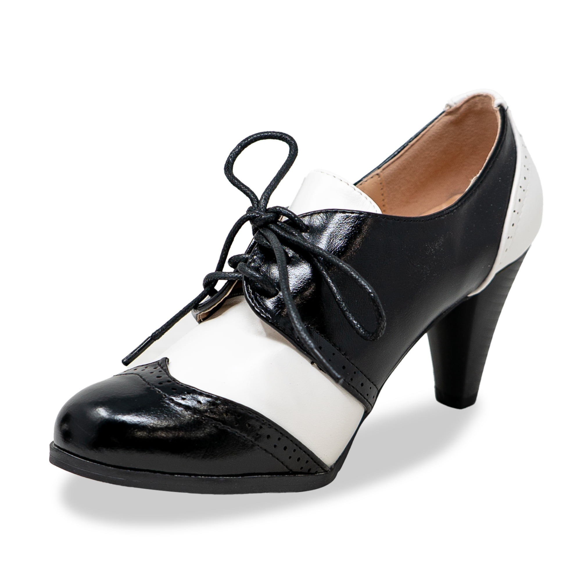 Chase & Chloe Women's Vintage-Inspired Lace-Up Oxford Pumps with ...