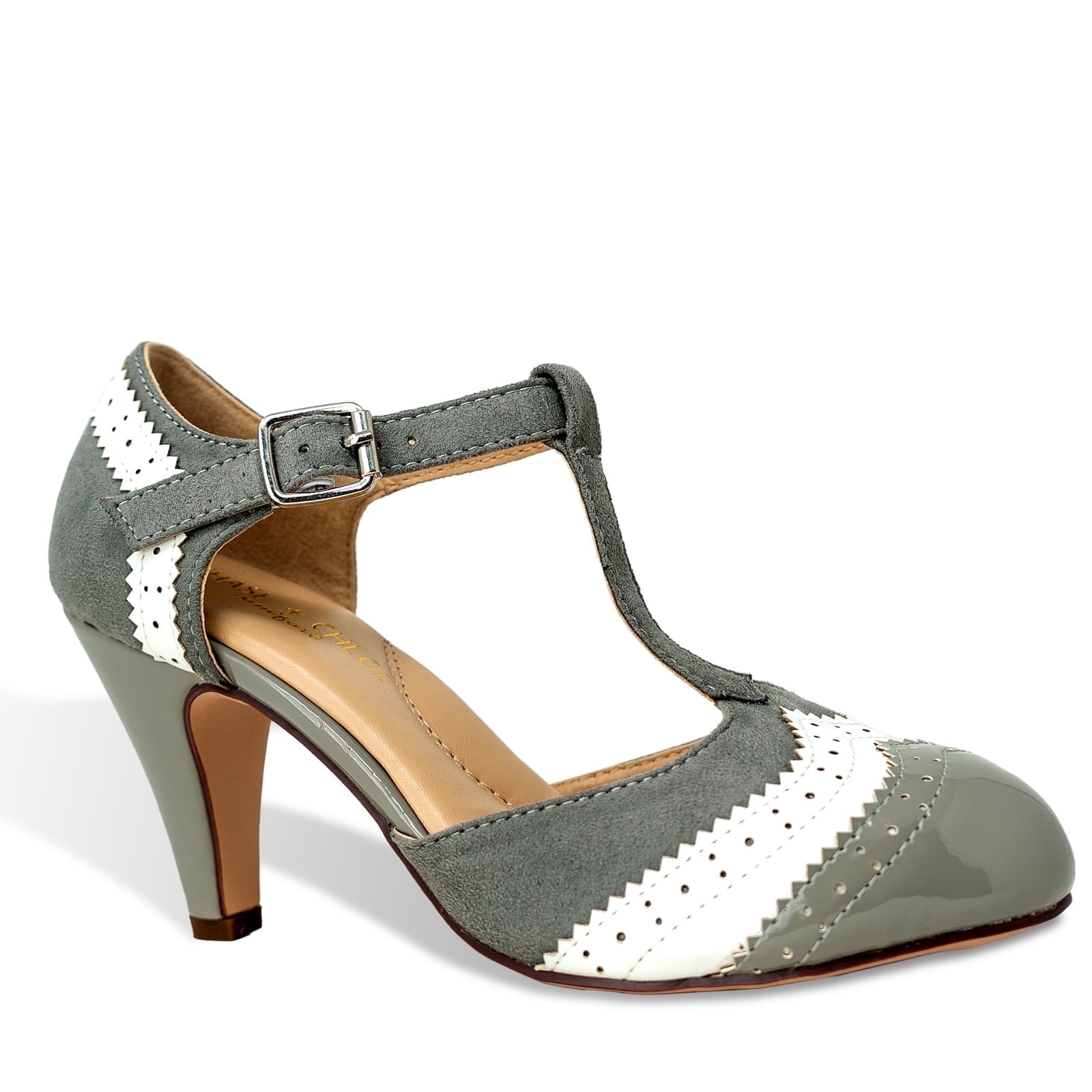 Chase & Chloe Women's Vintage-Inspired T-Strap Heels with Two-Tone ...