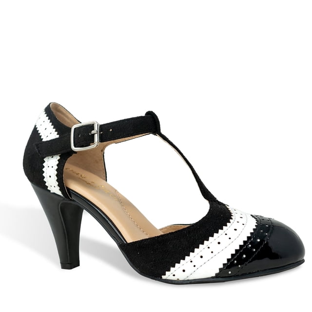 Chase & Chloe Women's Vintage-Inspired T-Strap Heels with Two-Tone ...