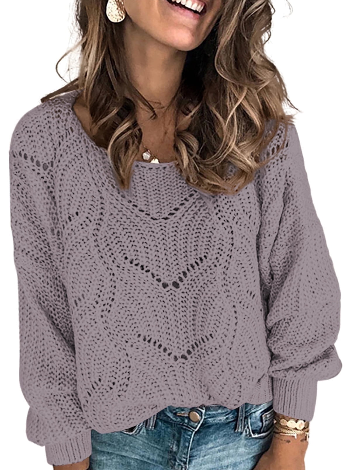 Chase Secret Women's Hollow Out Knit Pullover, Crewneck Long Sleeve ...