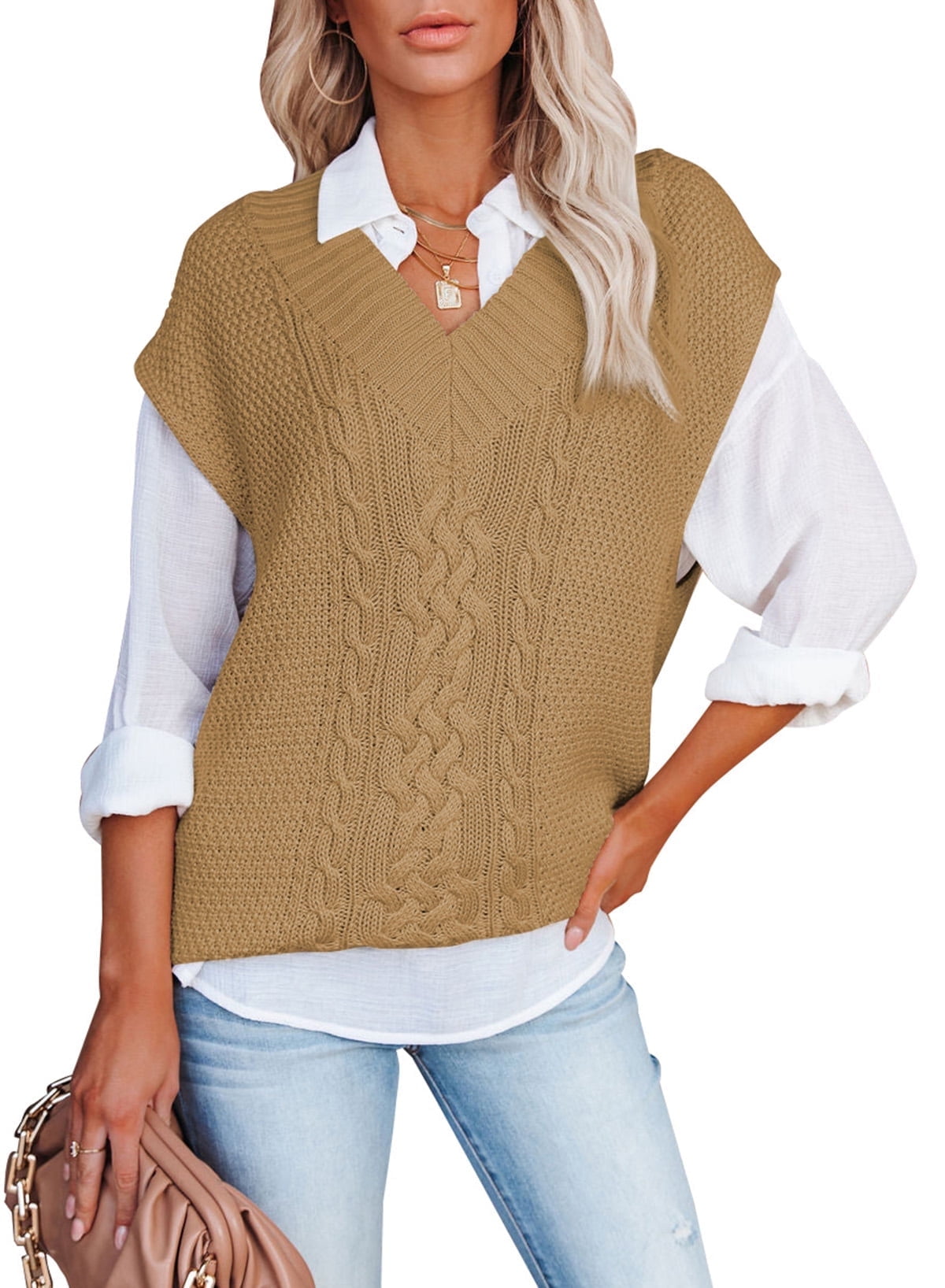 Chase Secret Sleeveless Sweater Vest for Women Oversized V Neck Solid ...