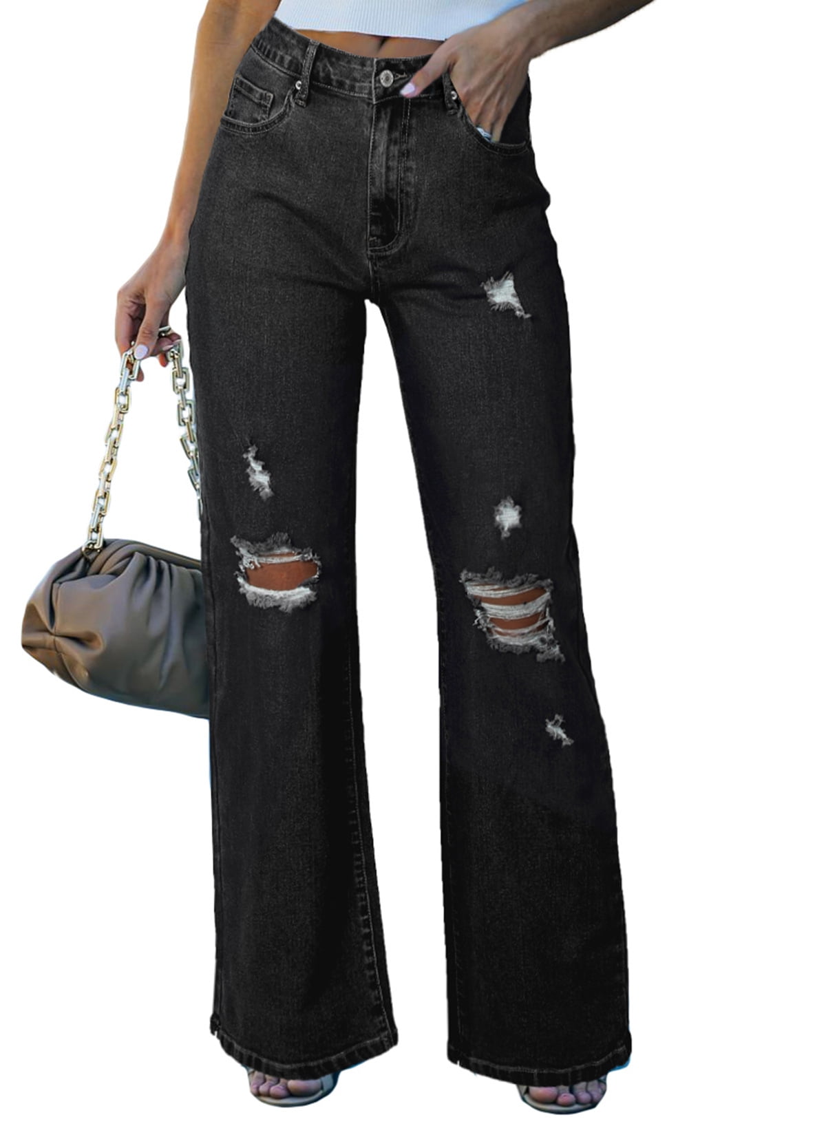 Chase Secret Women's Ripped Jeans High Waisted Wide Leg Jeans Destroyed ...