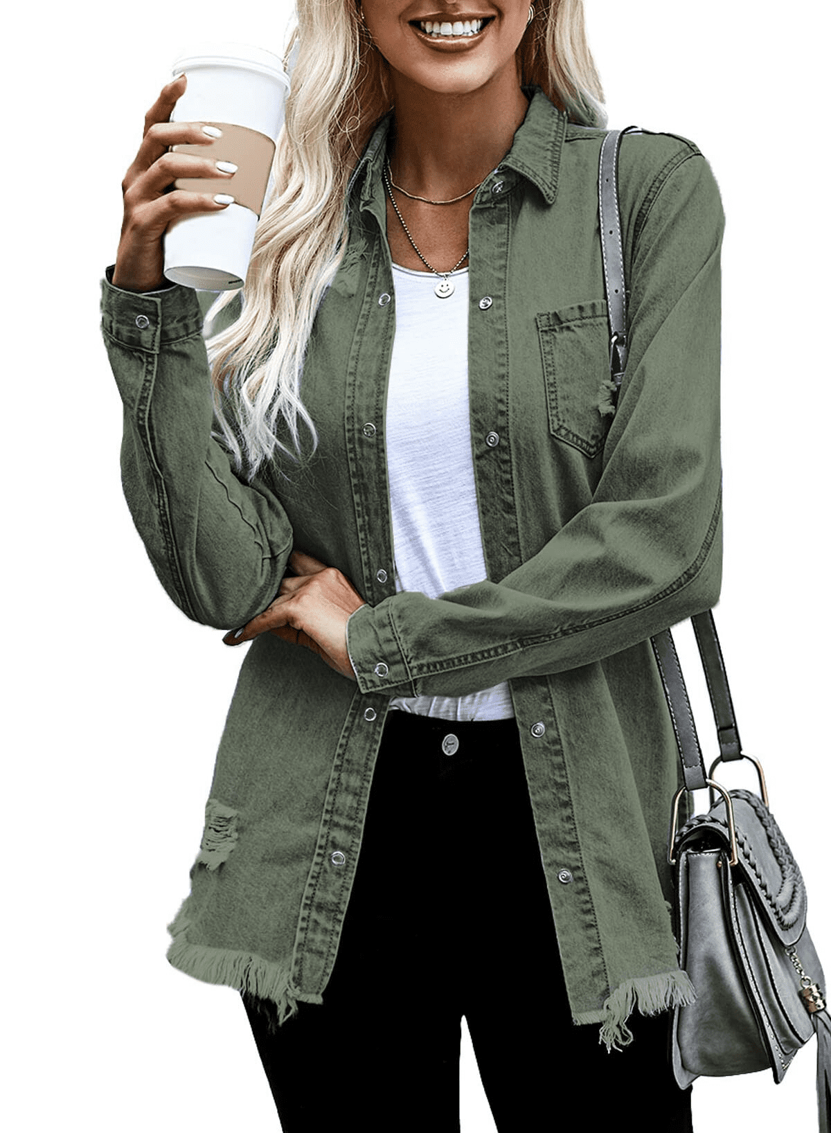 Chase Secret Women's XL Size Denim Jacket, Distressed Ripped Long ...
