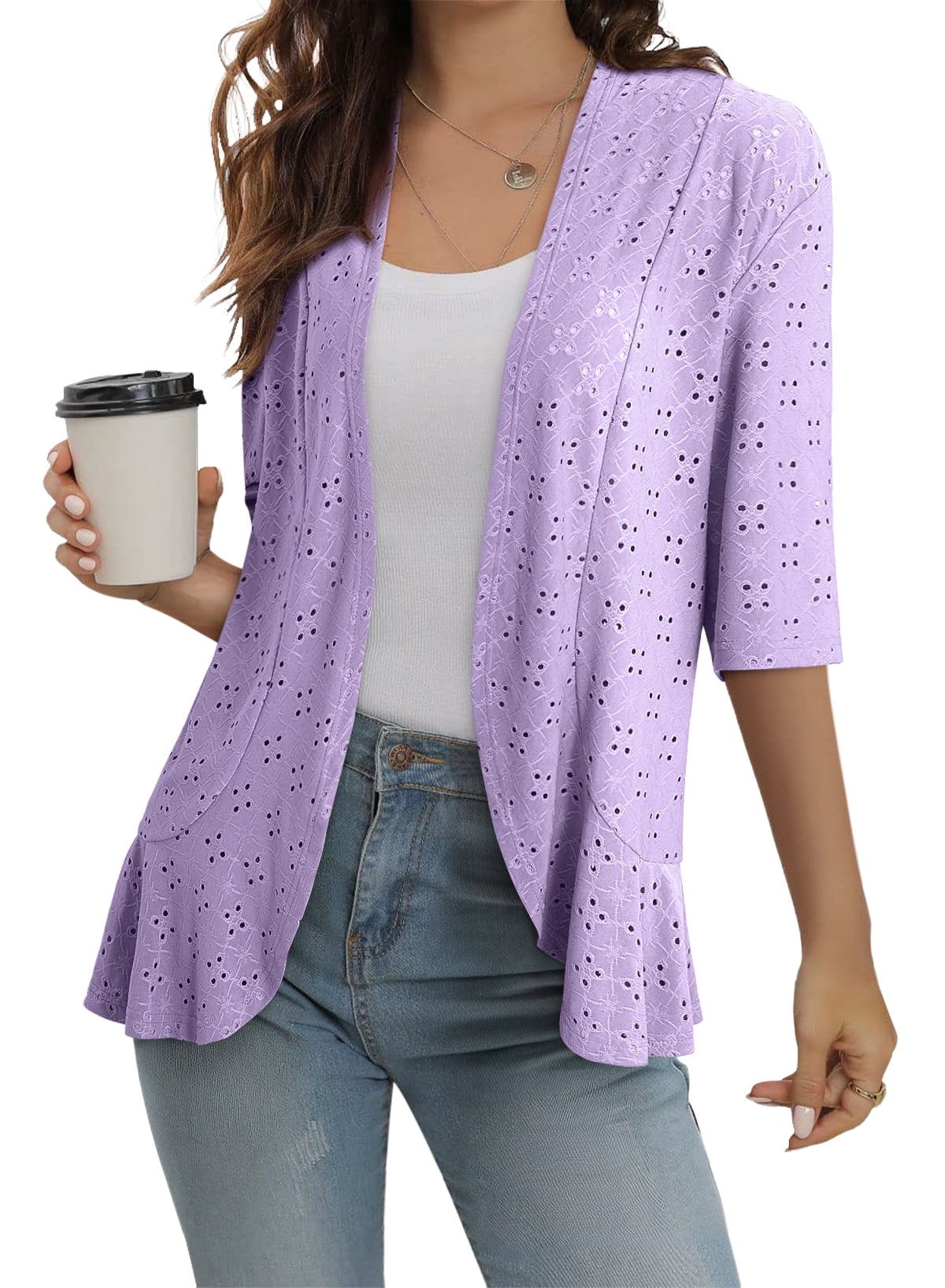 Chase Secret Womens Summer Cardigans Lightweight Open Front Ruffles Hem ...