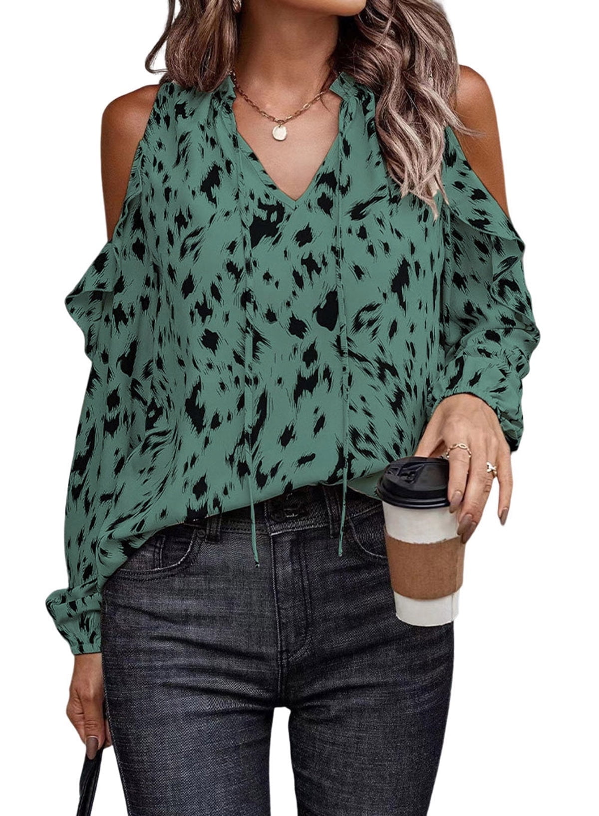 Chase Secret Womens Tops Sexy V Neck Off Shoulder Blouses Long Sleeve ...
