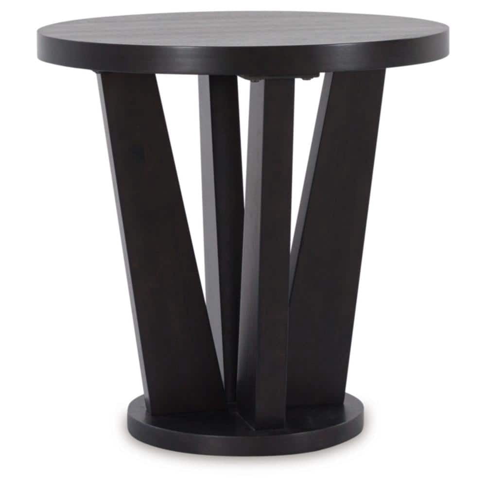 Chasinfield 24 in. Dark Brown Round Wood End Table with Trapezoid ...