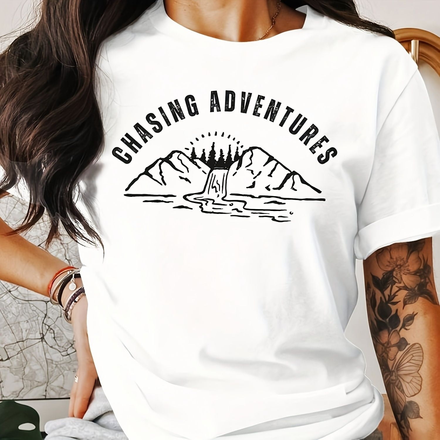 Chasing Adventures Mountain And Waterfall Graphic T-S1Hirt, Nature ...