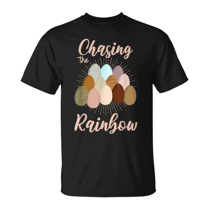 Chasing The Rainbow Chicken Egg T-Shirt Funny Farm Animal Humor Tee ...