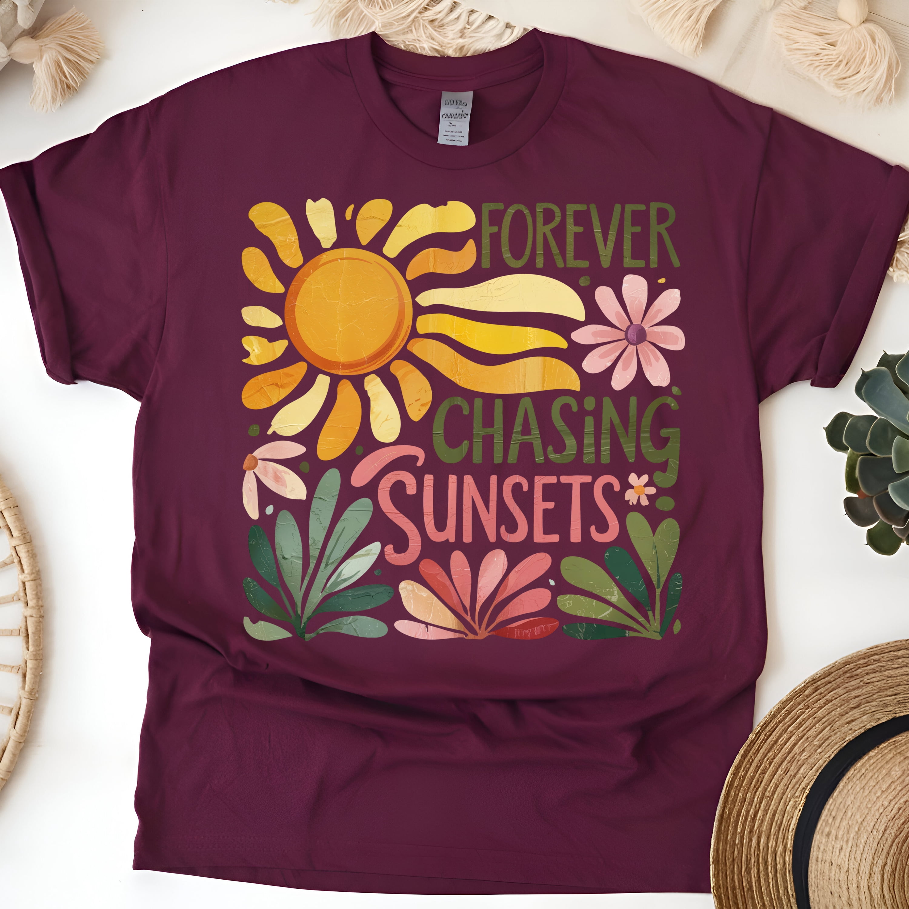 Chasing Sunsets Shirt for Women, Retro Summer Botanical Sunshine ...
