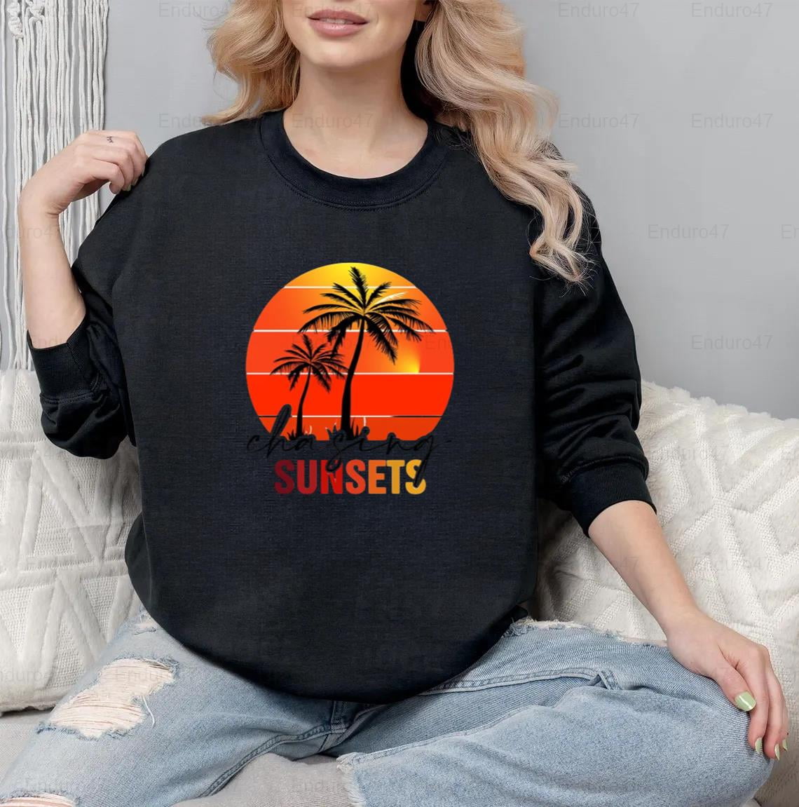 Chasing Sunsets Sweatshirt with Dreamy Beach and Retro Aesthetic, for ...