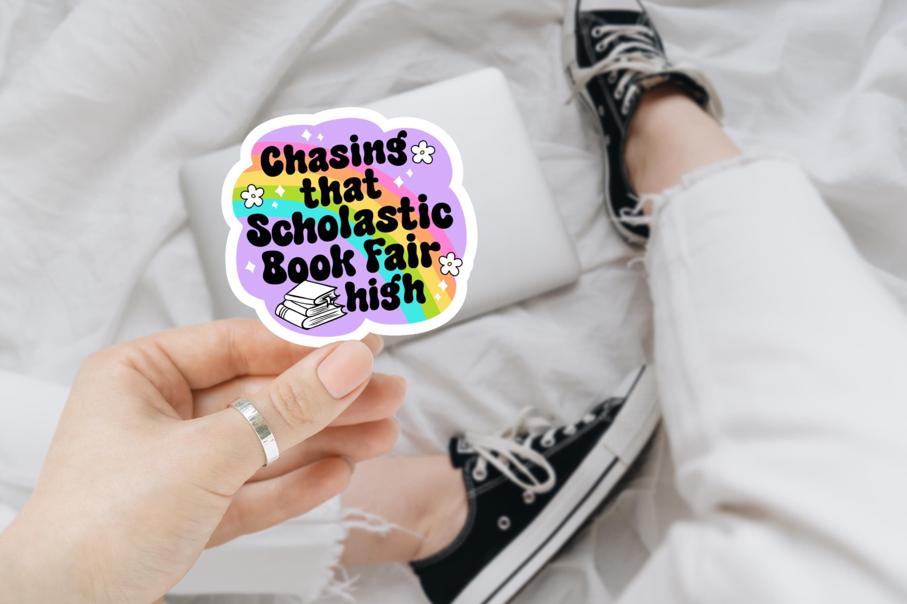 Chasing That Scholastic Book Fair, Bookish Sticker, Teacher Gift, Funny ...