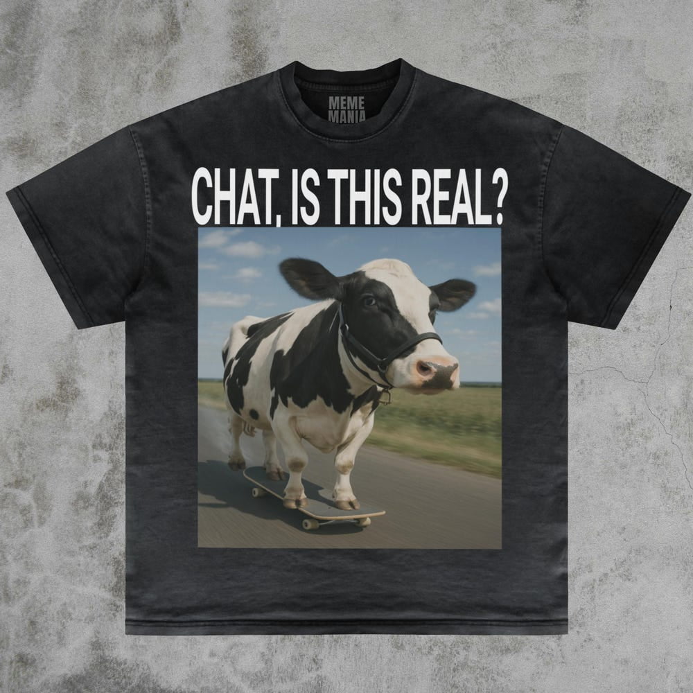 Chat Is This Real? Ai Cow Shirt, Gen Z Iconic, Brain Rot Dank S BLACK ...