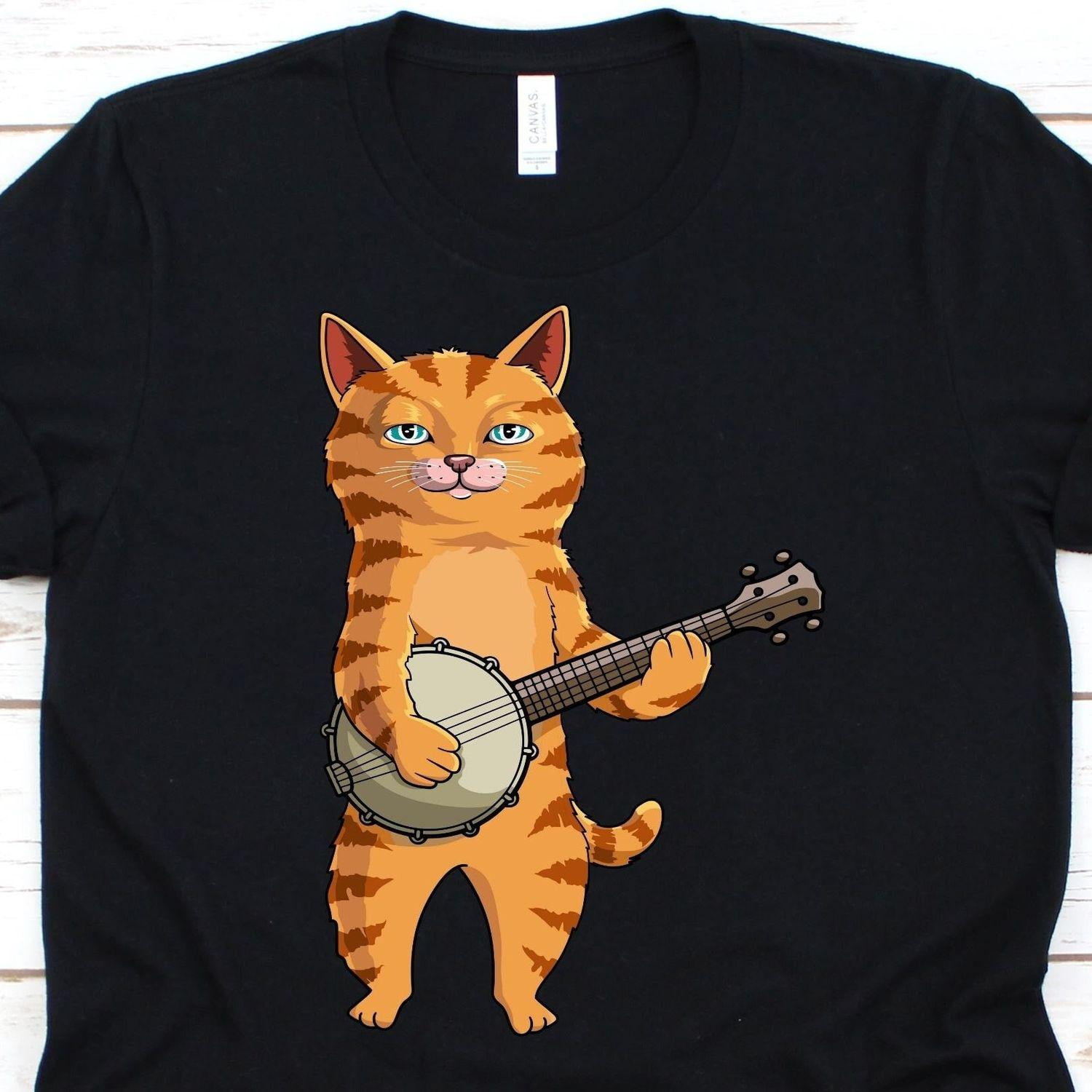 Chat jouant la chemise de banjo, instrument à cordes acoustique, cadeau ...