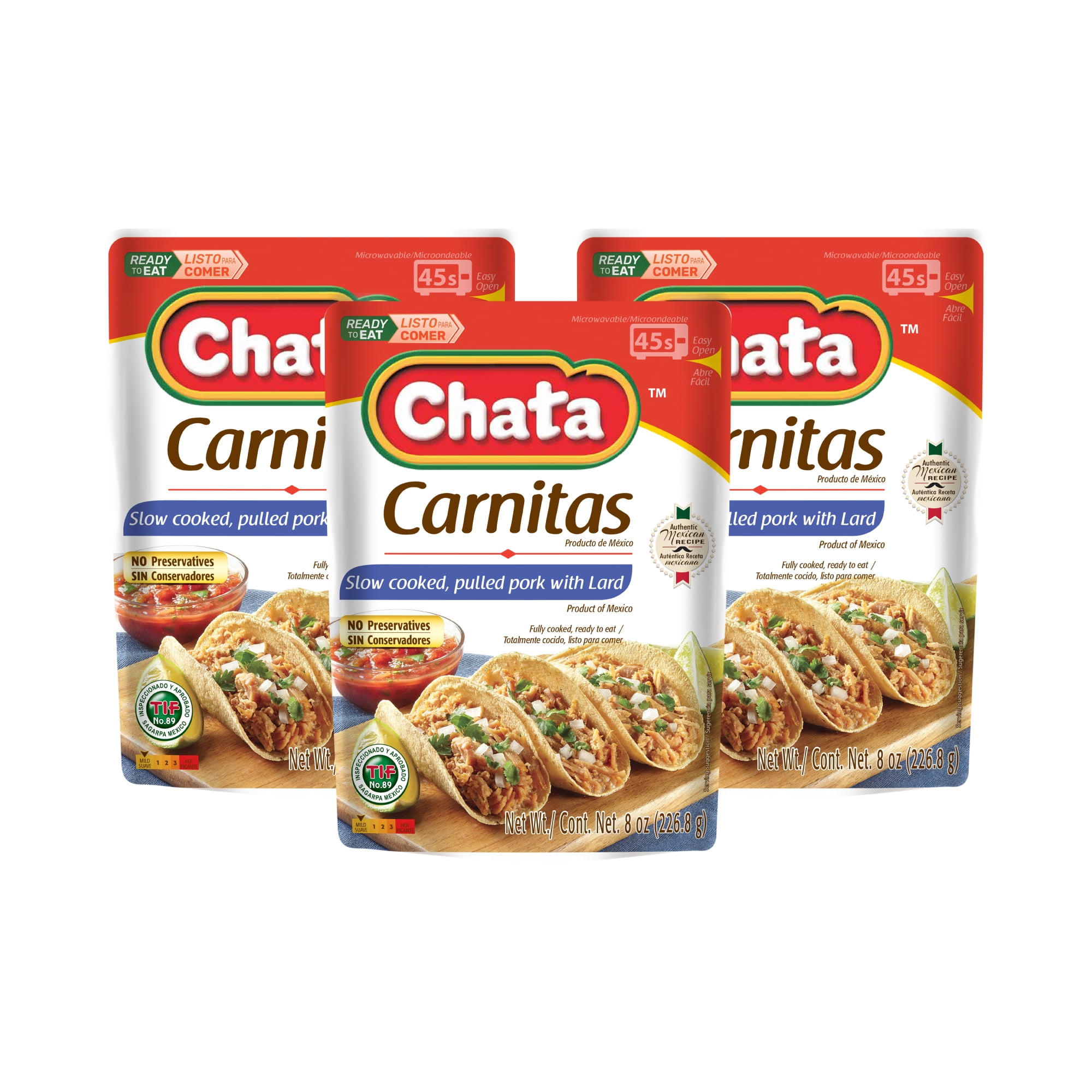 Chata Pork Carnitas Pouch, 8 oz, Pack of 3 - Walmart.com