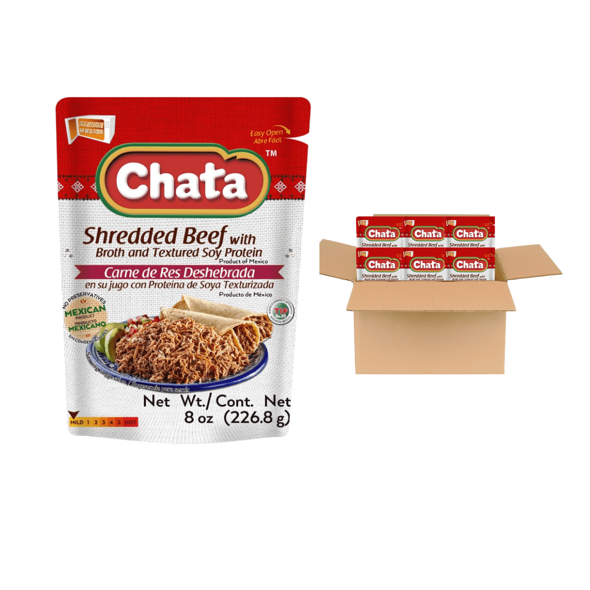 Chata Authentic Mexican Recipe Shredded Beef Pouch, Ready to Heat and ...