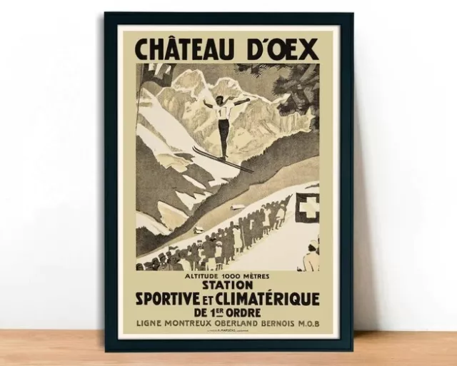 Chateau D'Oex Switzerland Vintage Ski Poster Home Decor Vintage Art ...