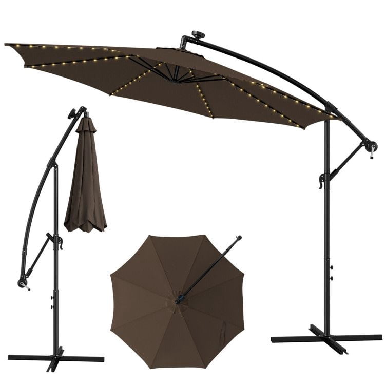 Chateauy 10 Feet Outdoor Hanging Umbrella with 112 Solar-Powered LEDs ...