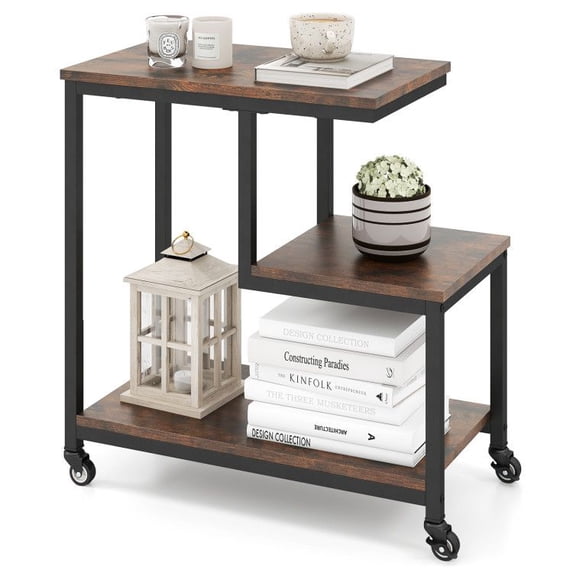 Chateauy Space-Saving G-Shaped Rolling Side Table, 3-Tier Open Shelf ...