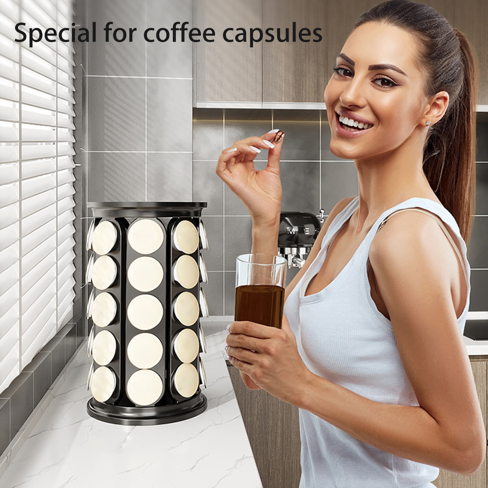 Chatgetd Carousel Stand 40 Pods Storage Rack Rotating Coffee Capsule ...