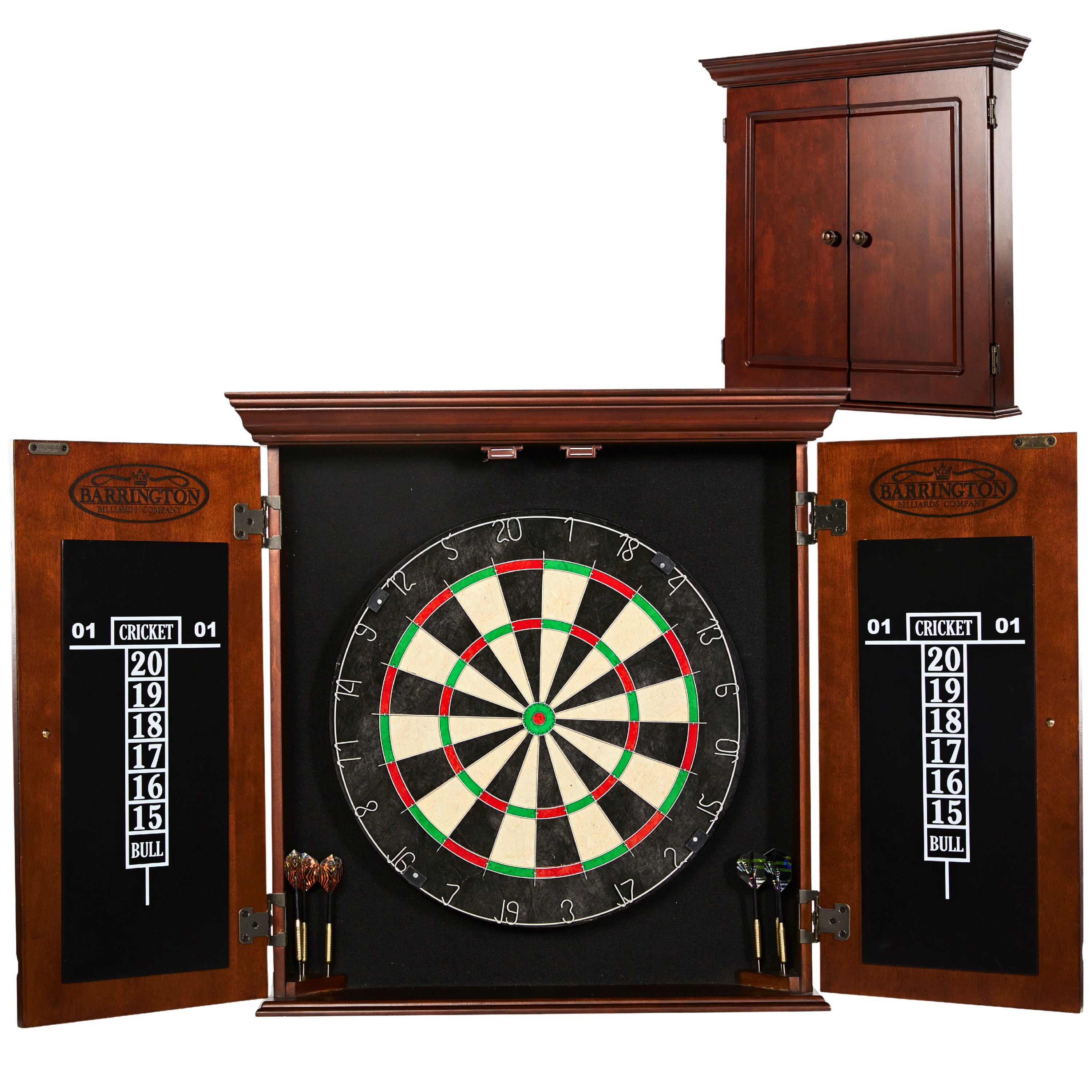Chatham Wood Dartboard Cabinet with 18” Bristle Dartboard and Steel Tip ...
