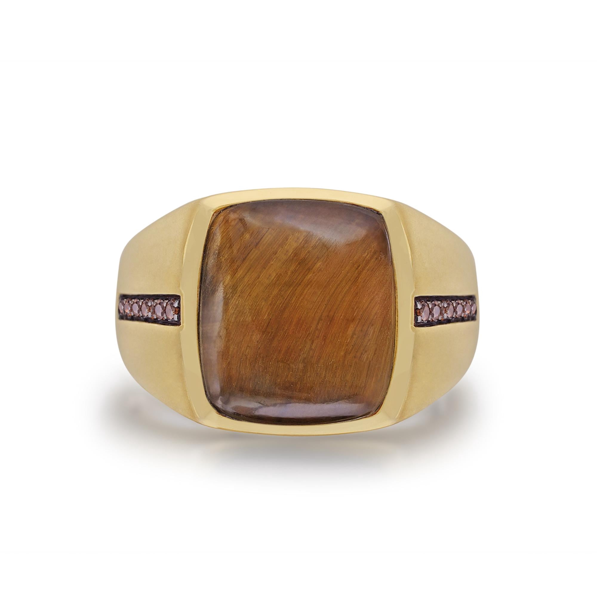 Chatoyant Yellow Tiger Eye Silver Diamond Men Signet Ring - Walmart.com