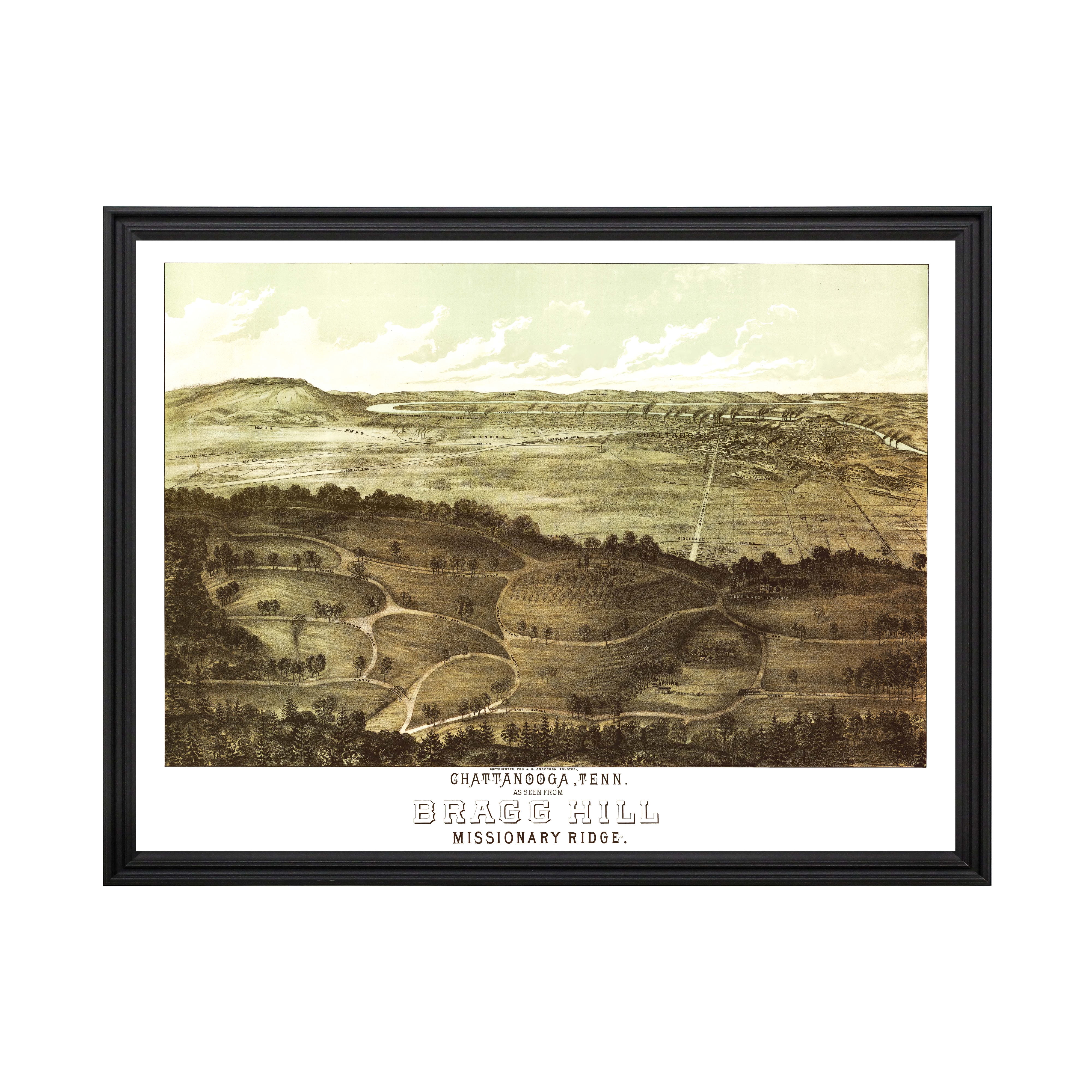 Chattanooga Art, 1887 Vintage Map of Chattanooga Tennessee, TN History ...