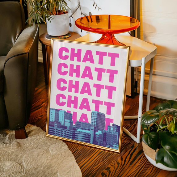 Chattanooga Print Tennessee Wall Art Blue And Pink Chattanooga City ...